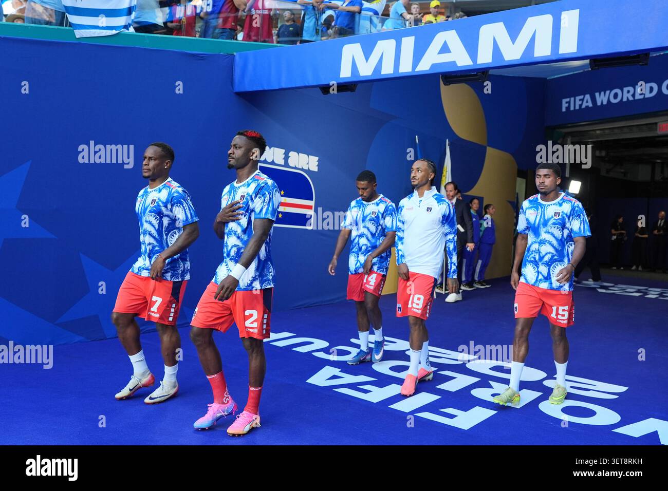 Cape Verde players walk onto the field ahead of the World Cup Group H ...