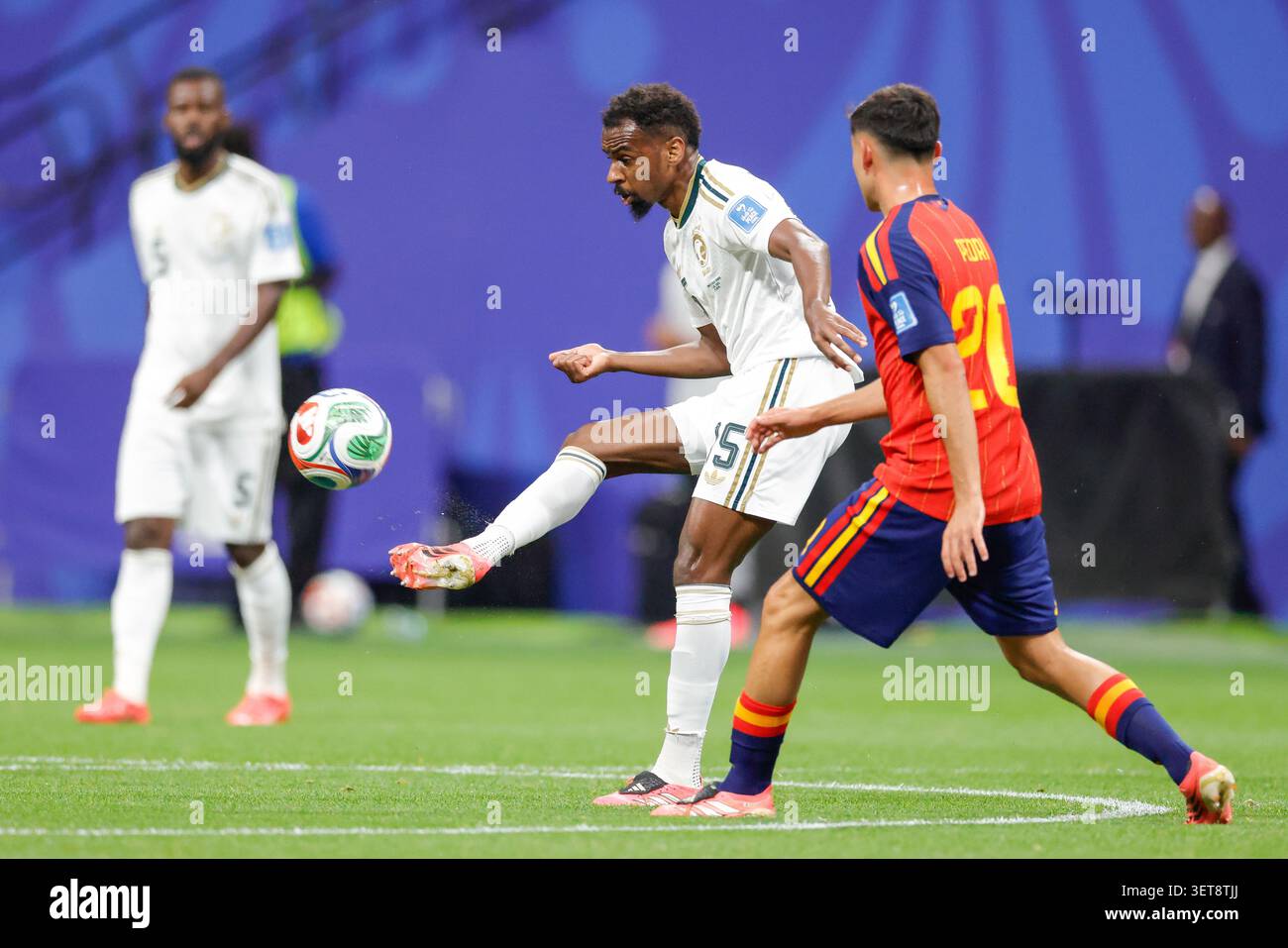 Saudi Arabia's Abdullah Alkhaibari passes the ball during the World Cup ...