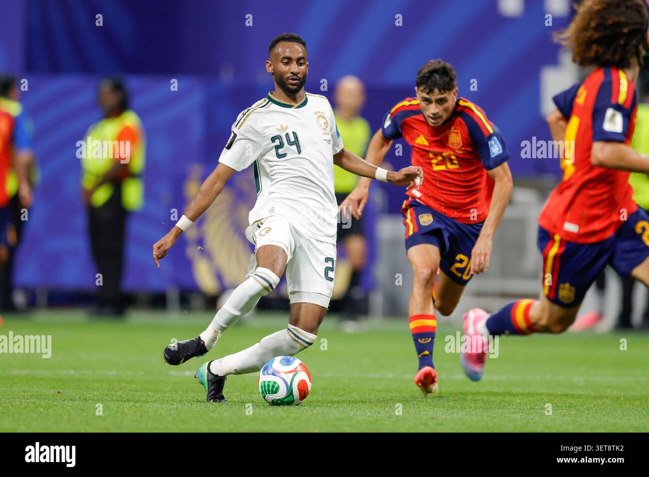 Saudi Arabia's Moteb Alharbi passes the ball during the World Cup Group ...