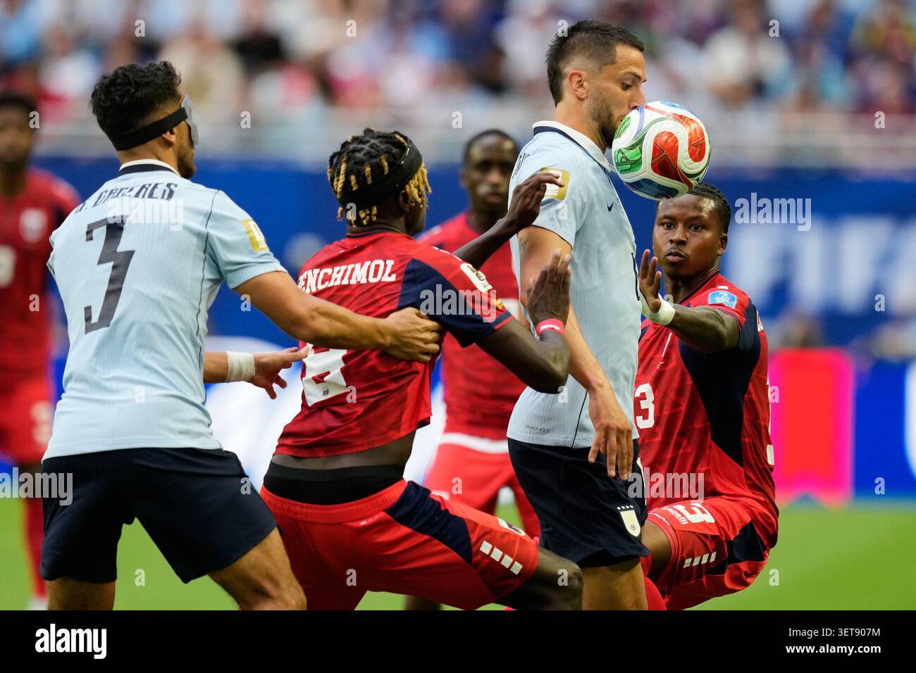 Uruguay's Rodrigo Bentancur (6) attempts to control the ball during the ...
