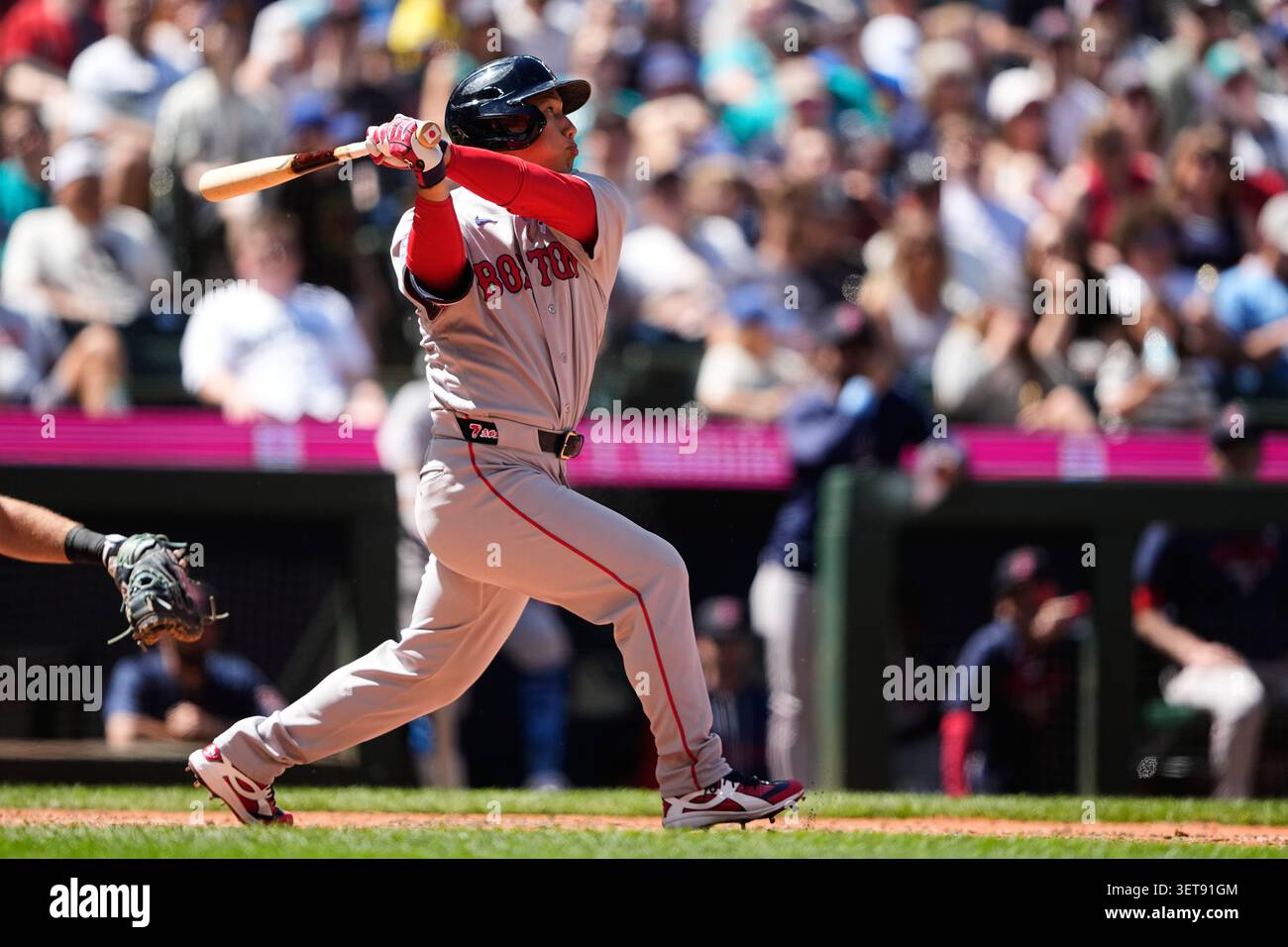 Boston Red Sox's Masataka Yoshida flies out against the Seattle ...
