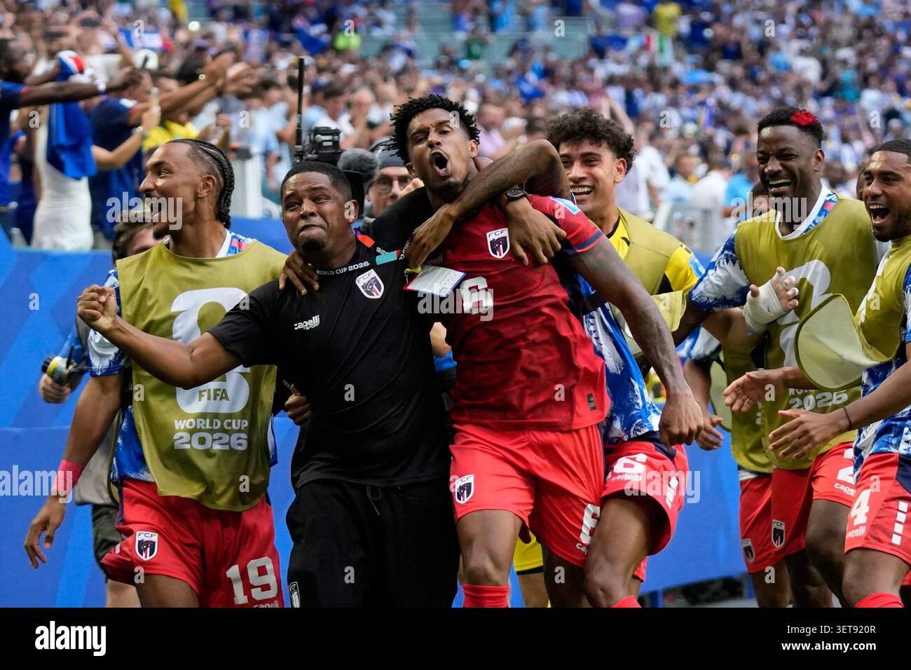 Cape Verde's Kevin Pina, center, celebrates with teammates after ...