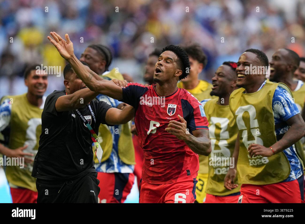 Cape Verde's Kevin Pina, center, celebrates with teammates after ...