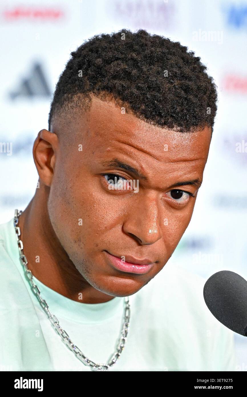 France's Kylian MBAPPE gives a press conference at Philadelphia Stadium ...