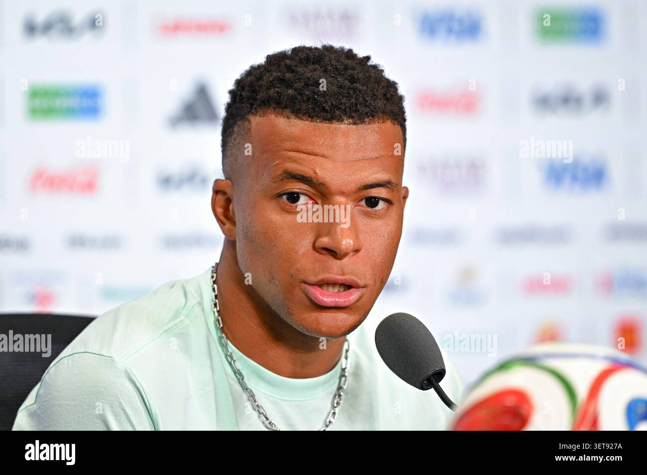 France's Kylian MBAPPE gives a press conference at Philadelphia Stadium ...