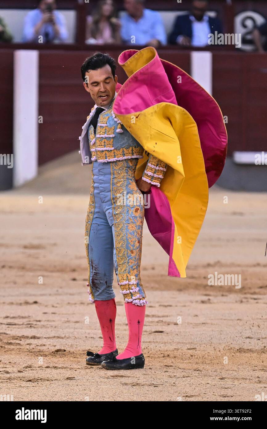 Bullfighter Cristian Perez seen during the bullfight with bulls from ...