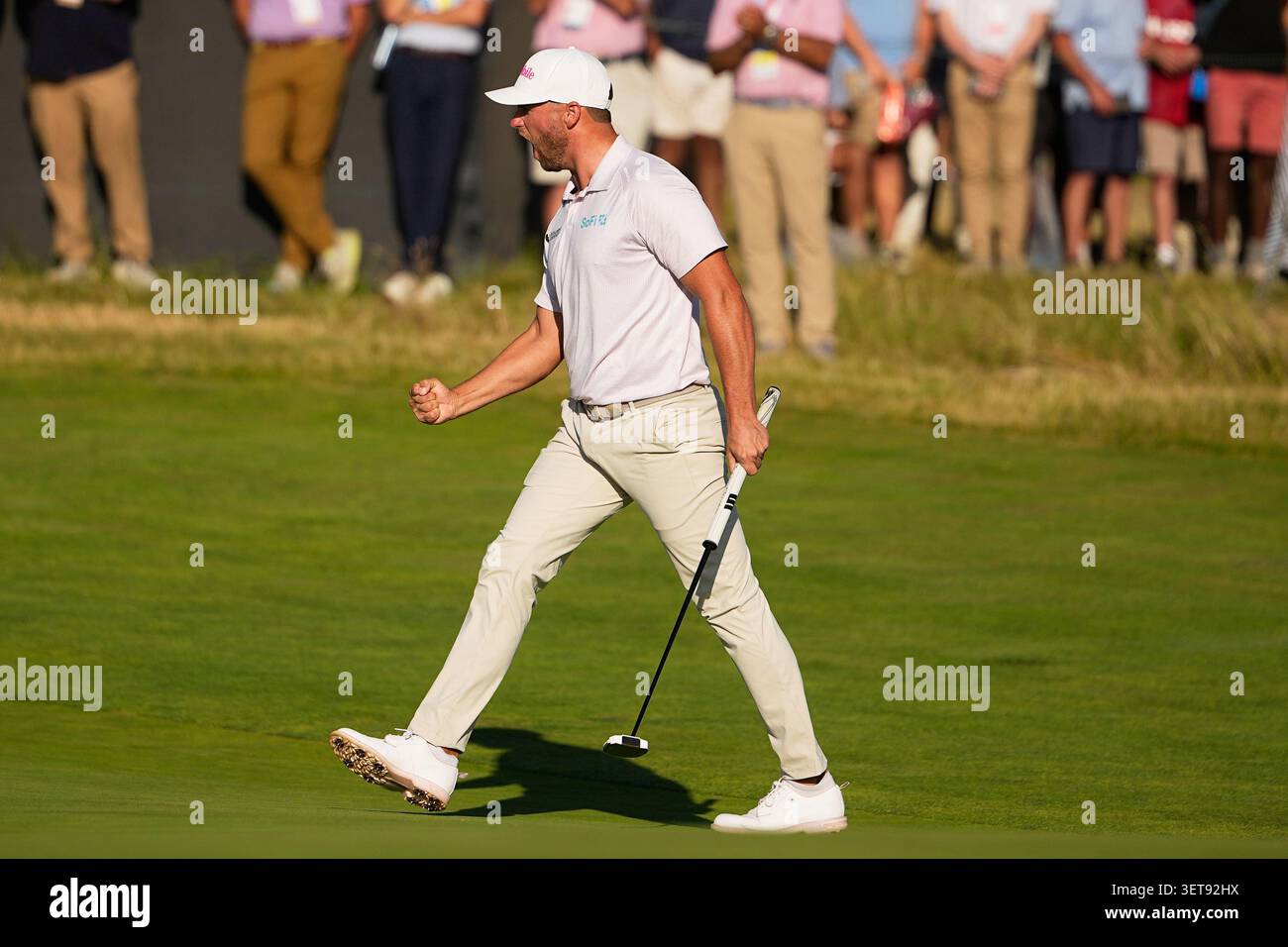 Wyndham Clark celebrates after a birdie on the 16th hole during the ...