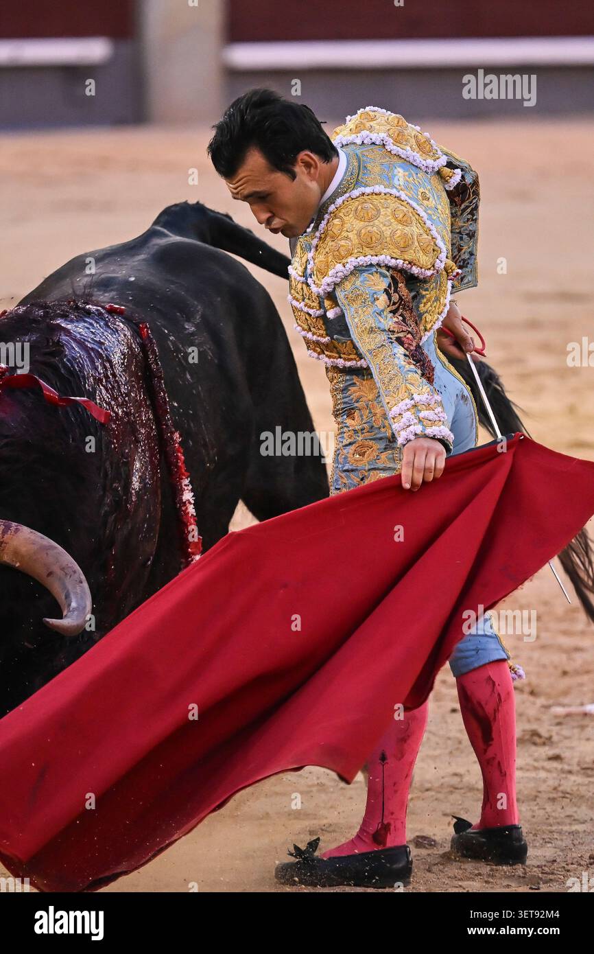 Bullfighter Cristian Perez seen during the bullfight with bulls from ...