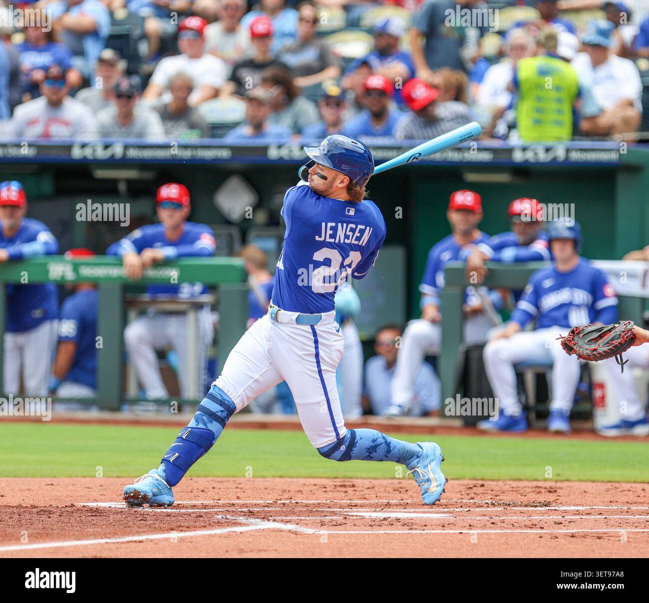 JUN 21, 2026: Kansas City Royals catcher Carter Jensen (22) hits a ...