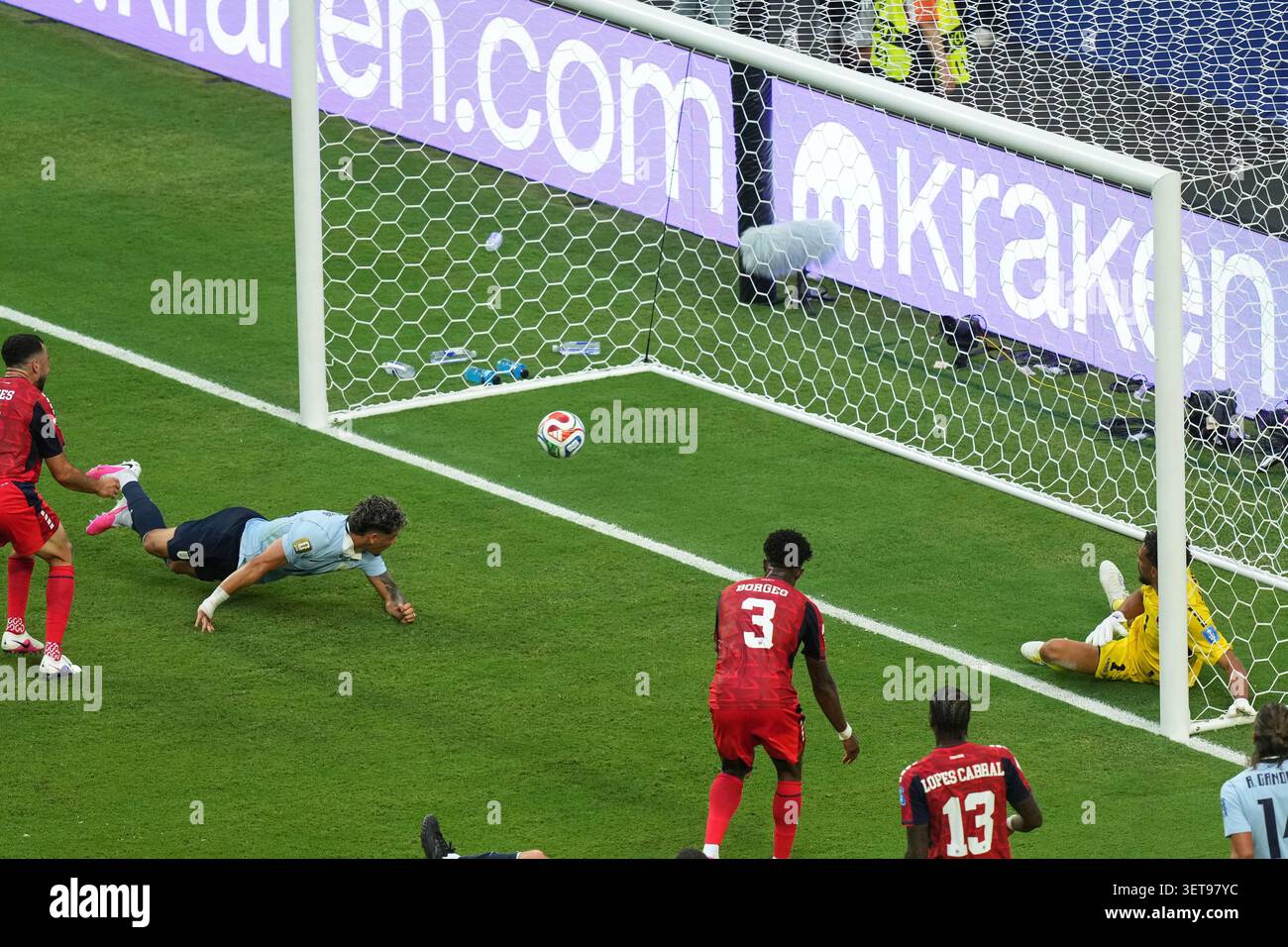 Uruguay's Maxi Araujo, (20) scores his side's opening goal during the ...