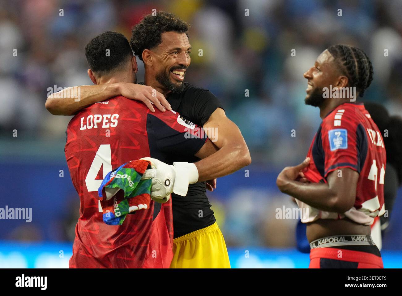 Cape Verde goalkeeper Vozinha, center, reacts at the end of the World ...