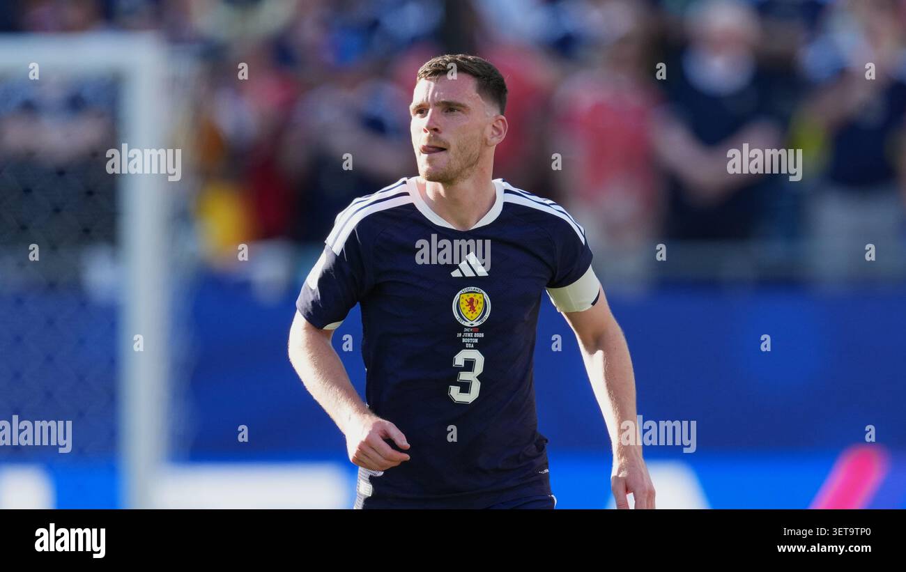Scotland's Andy Robertson (3) runs into position during the World Cup ...