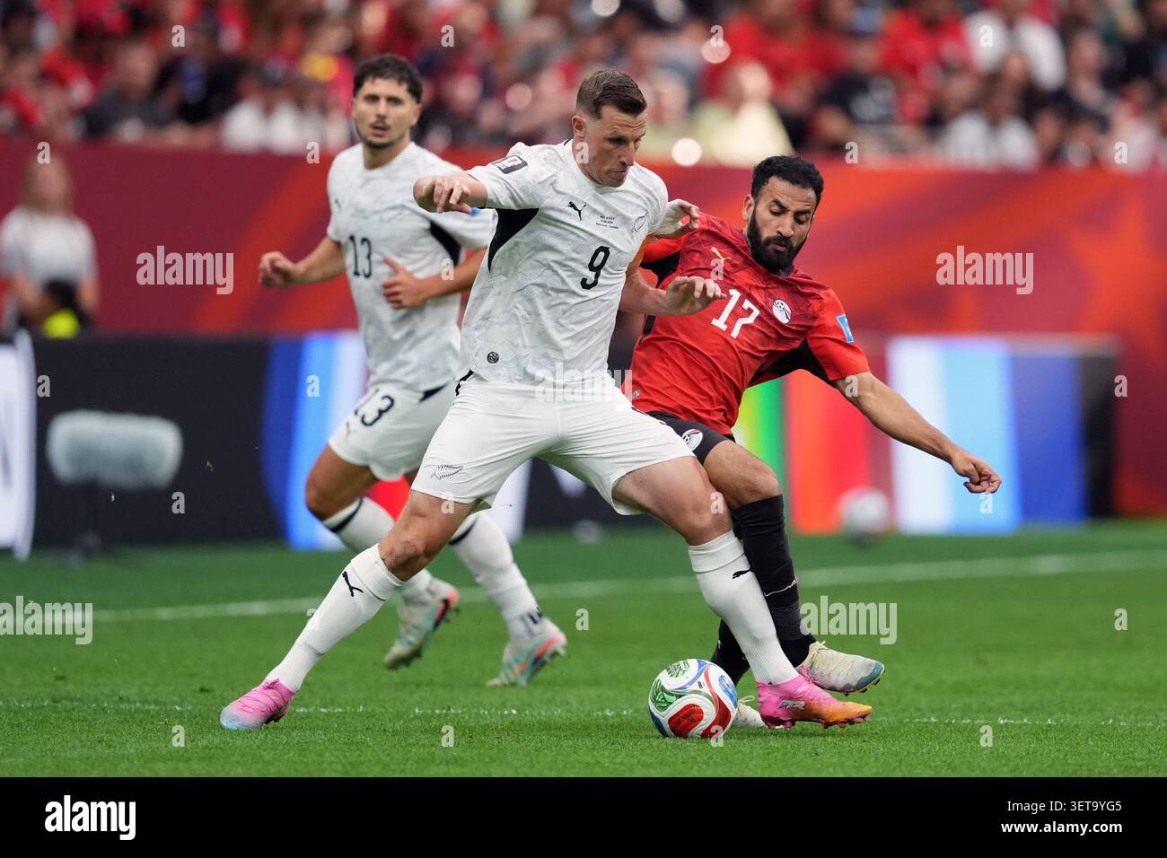 New Zealand's Chris Wood (9) and Egypt's Mohanad Lasheen (17) vie for ...