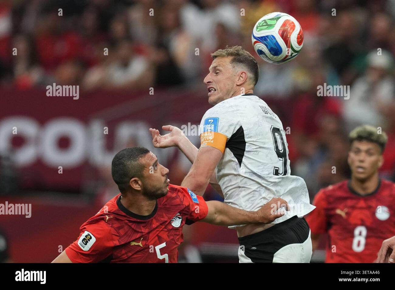 New Zealand's Chris Wood (9) heads the ball as Egypt's Ramy Rabia (5 ...
