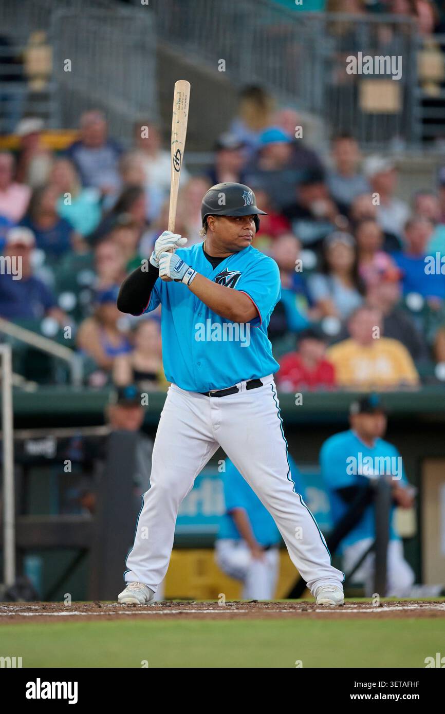 Miami Marlins Willians Astudillo (37) bats during an MLB Spring ...