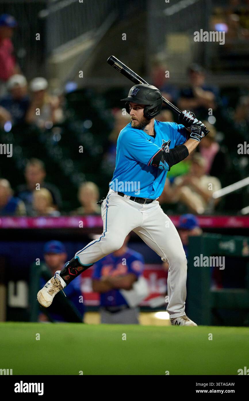 Miami Marlins Brian Miller (92) bats during an MLB Spring Training game ...