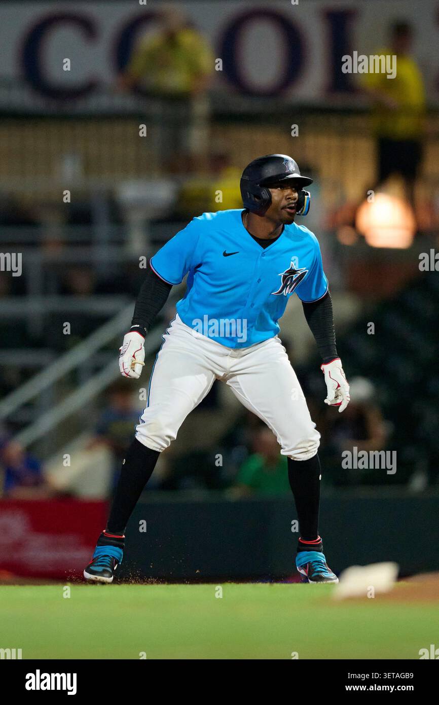 Miami Marlins Thomas Jones (64) leads off first base during an MLB ...