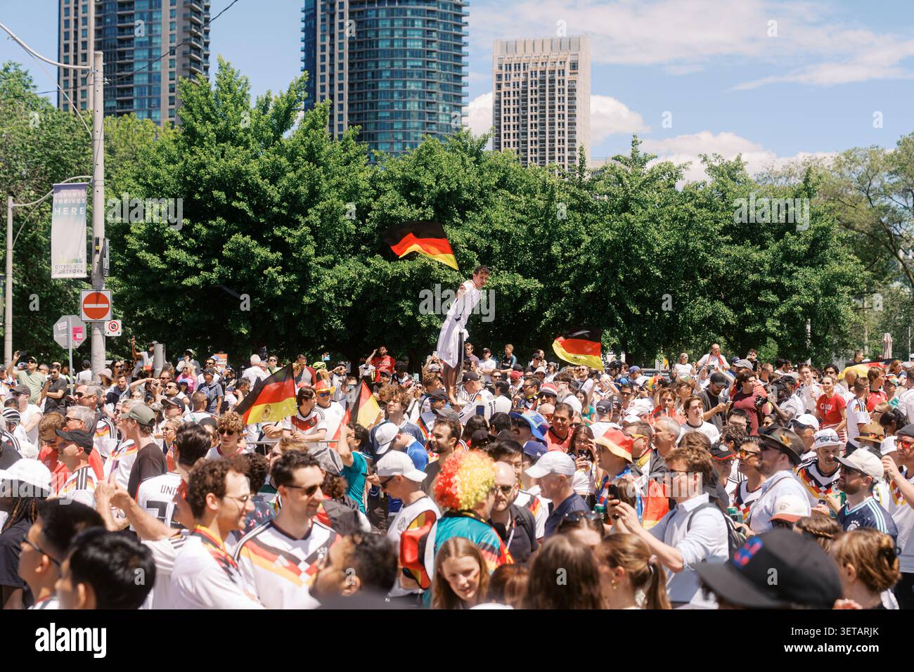 Toronto, Canada - June 20, 2026: German soccer fans with flags gather ...