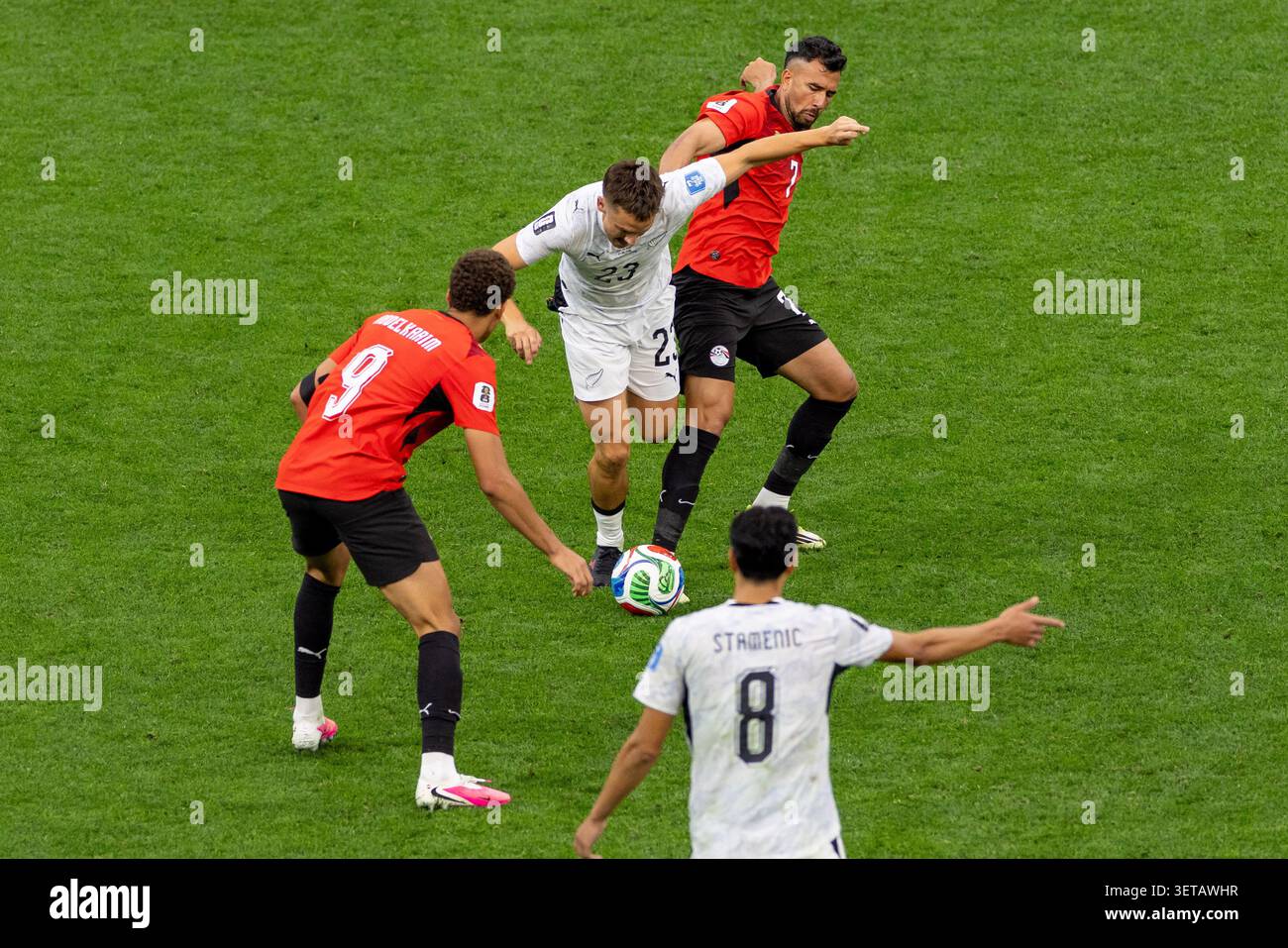 New Zealand‚Äôs Ryan Thomas (23) challenges Egypt‚Äôs Mahmoud Trv©zv ...