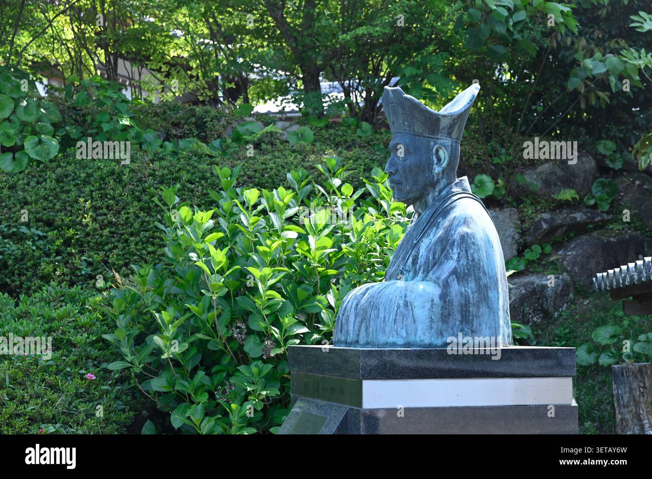 A statue of Sesshu, one of the most important artists and garden ...