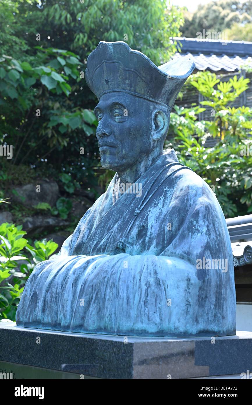 A statue of Sesshu, one of the most important artists and garden ...