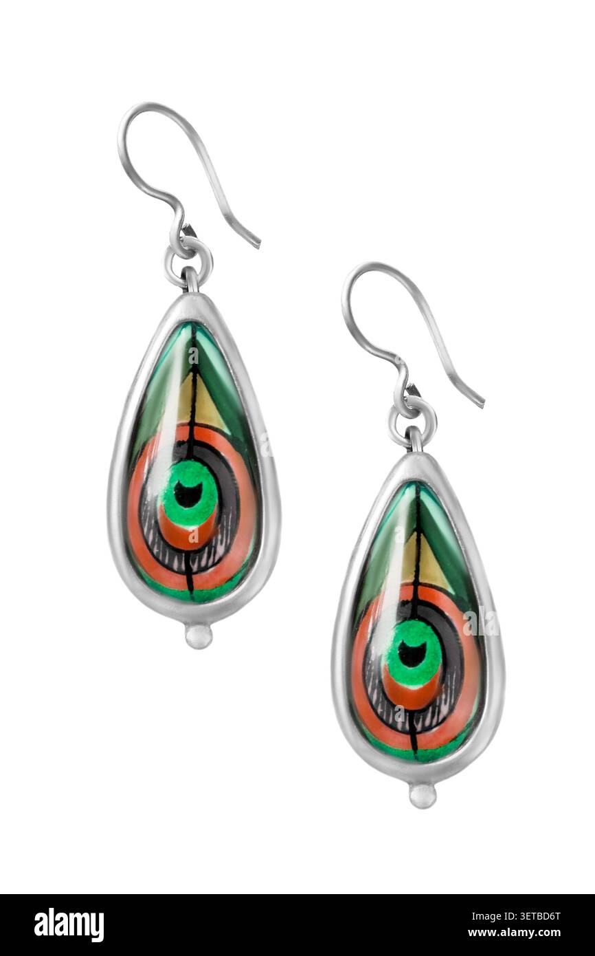 Vintage silver enameled earrings isolated on white background Stock ...