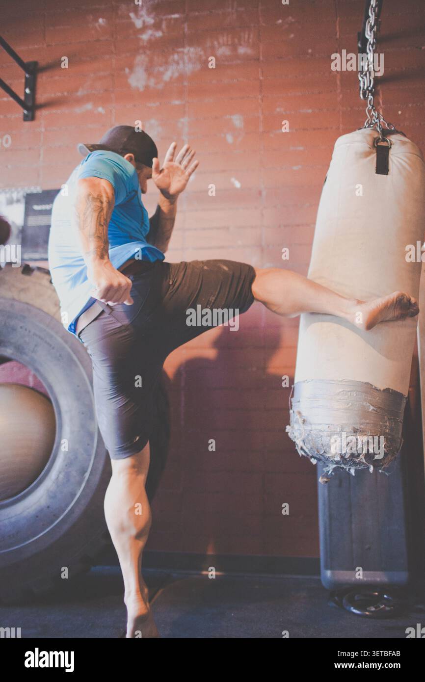 Adam Palmer, a mountain athlete, finishes a strength training workout ...
