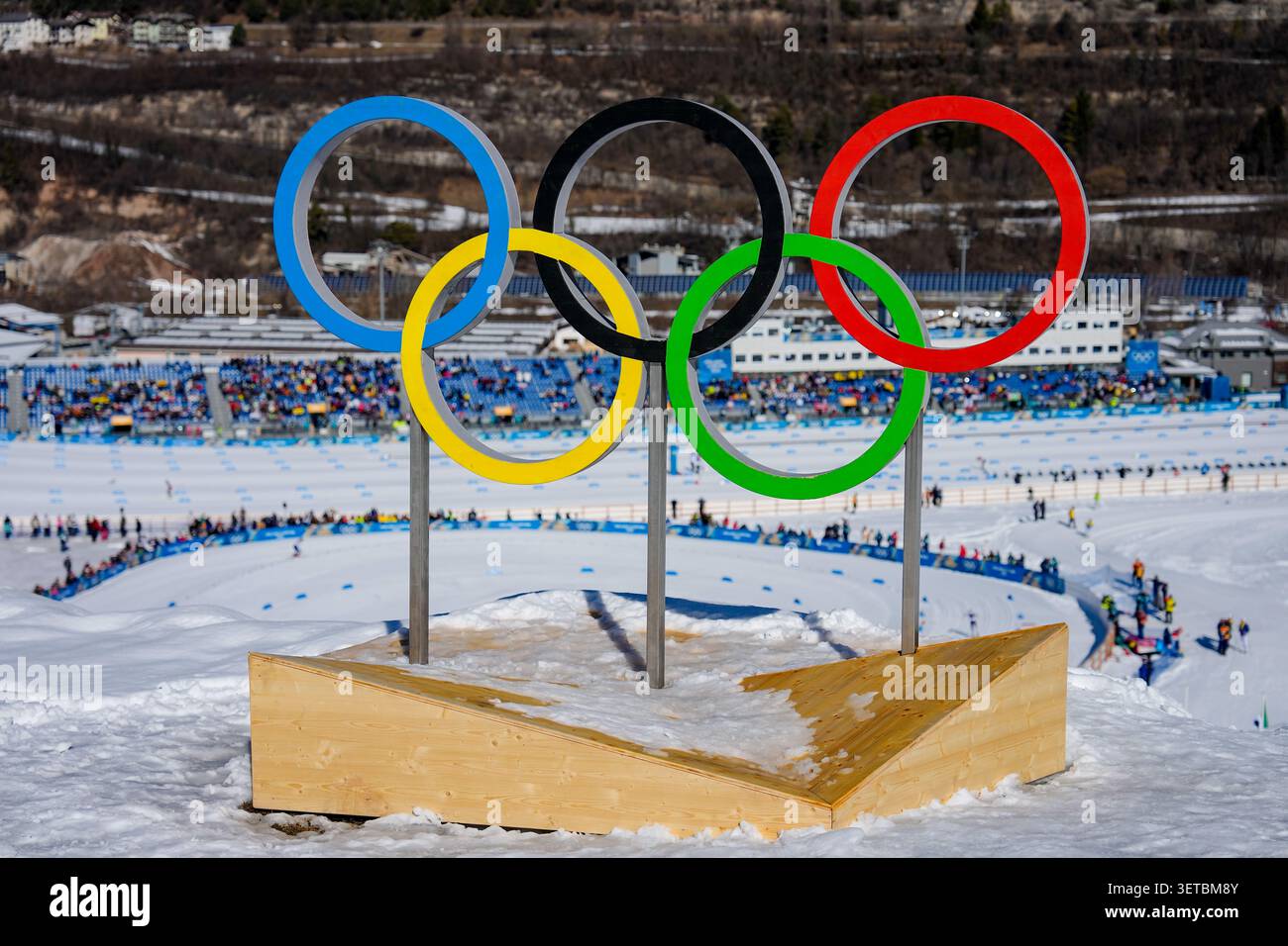 FILE - The Olympic rings stand above the course during the cross ...