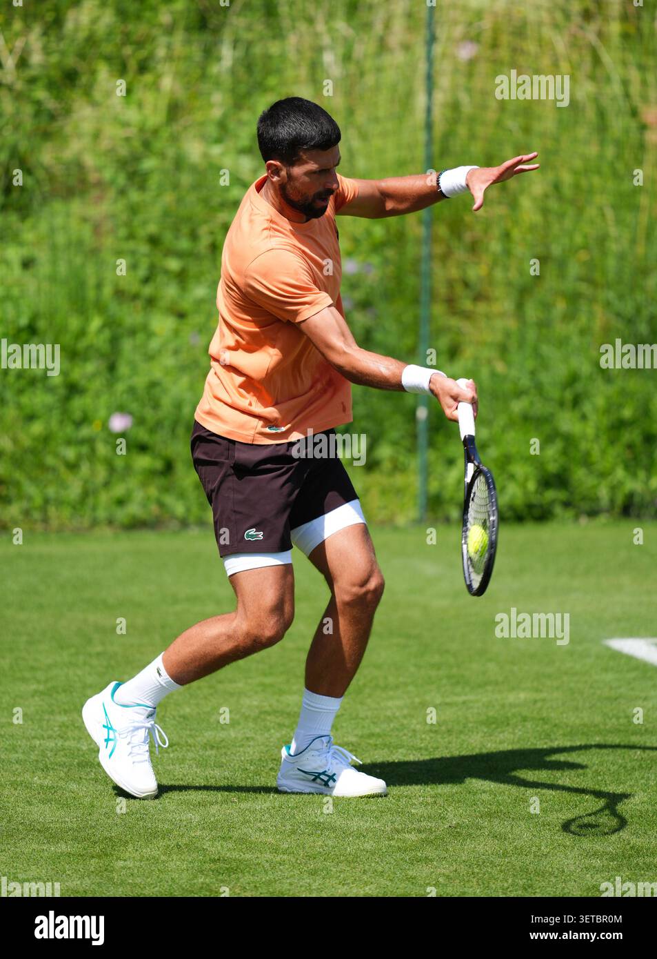 Novak Djokovic practising ahead of the 2025 Wimbledon Championships at ...