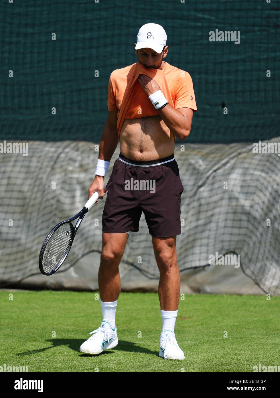 Novak Djokovic practising ahead of the 2025 Wimbledon Championships at ...