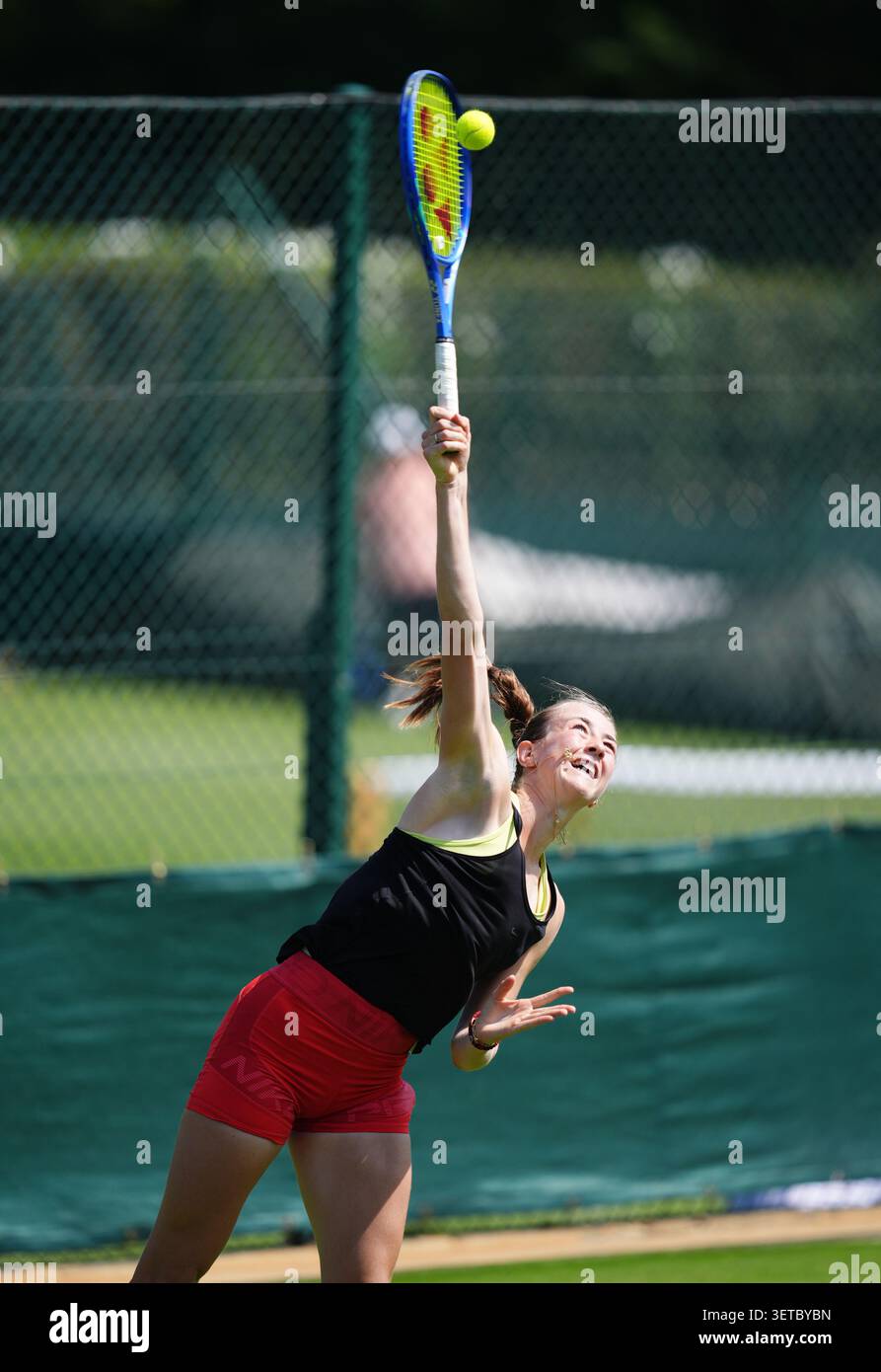 Mika Stojsavljevic practising ahead of the 2025 Wimbledon Championships ...