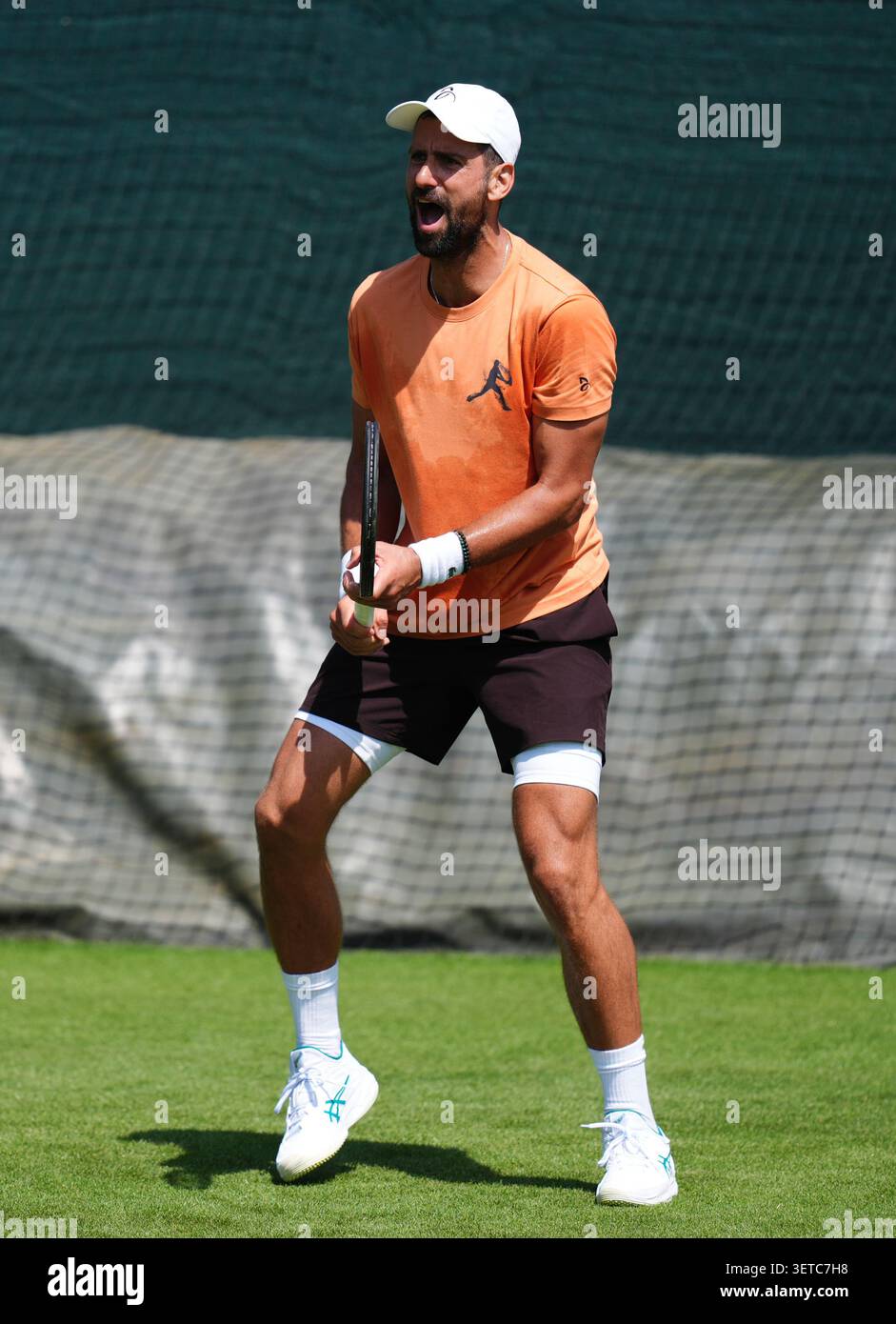 Novak Djokovic practising ahead of the 2026 Wimbledon Championships at ...