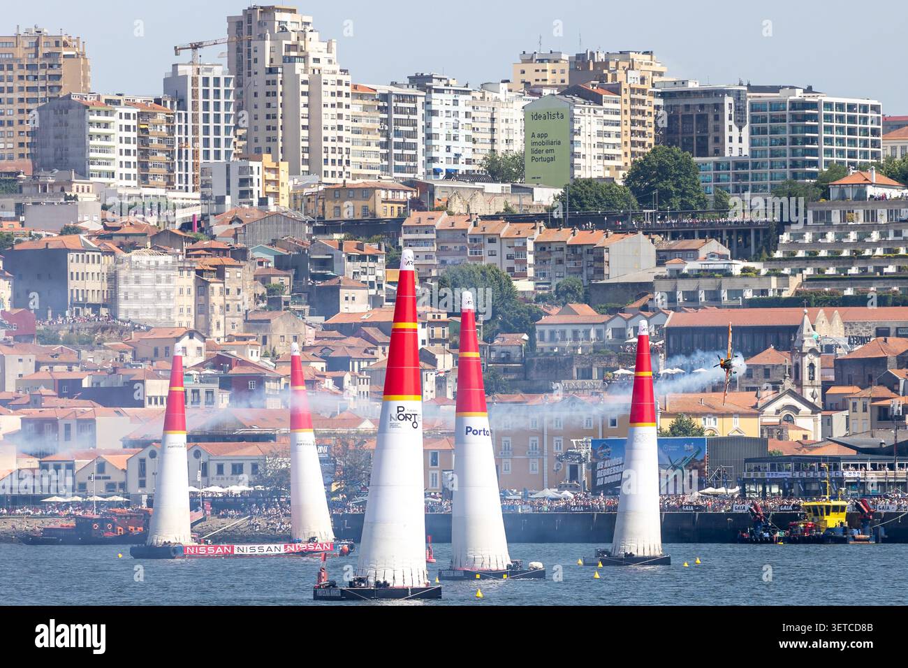 A Hamilton?branded aerobatic aircraft races between pylons installed on ...