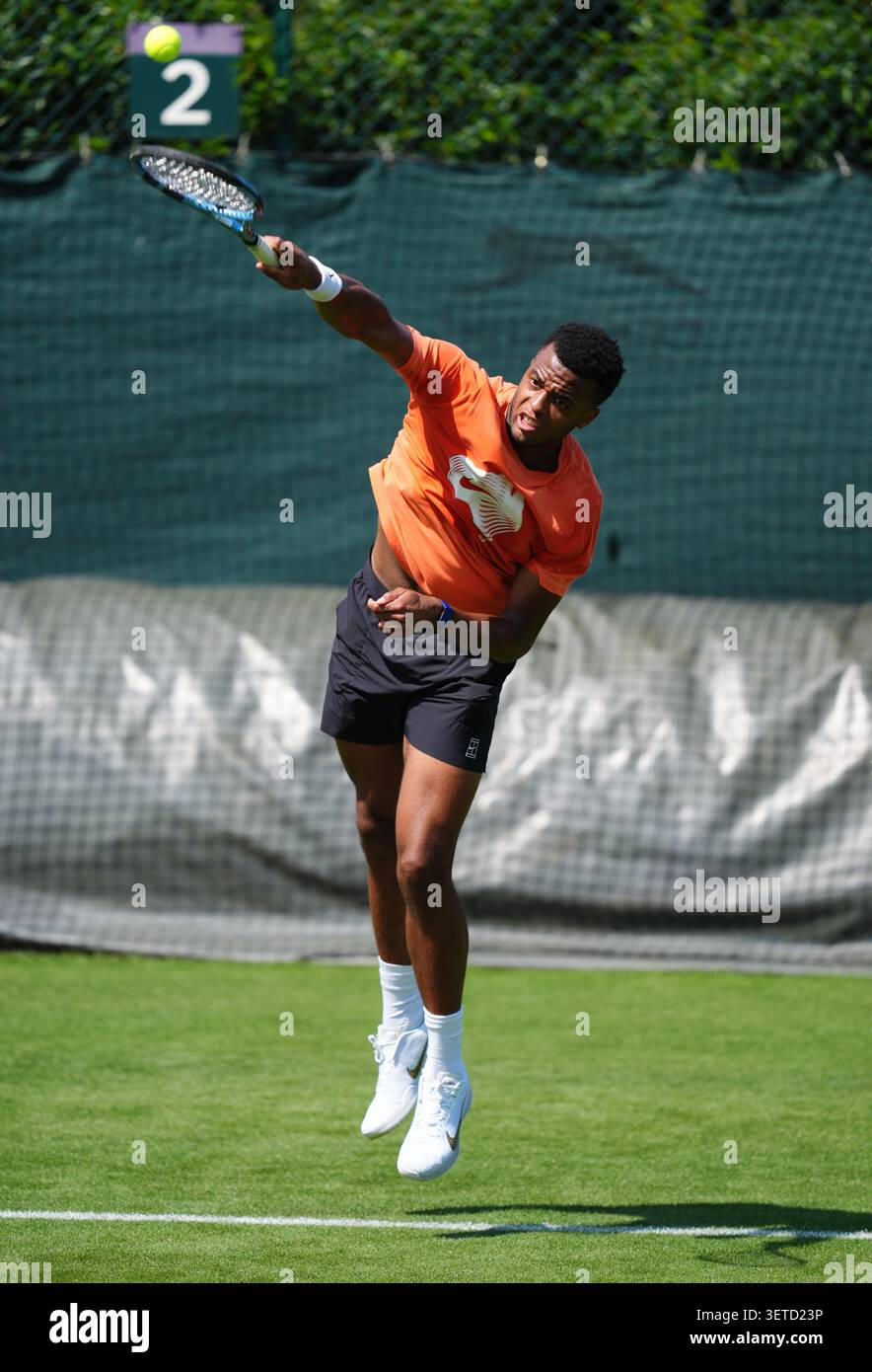 Giovanni Mpetshi Perricard practising ahead of the 2026 Wimbledon ...