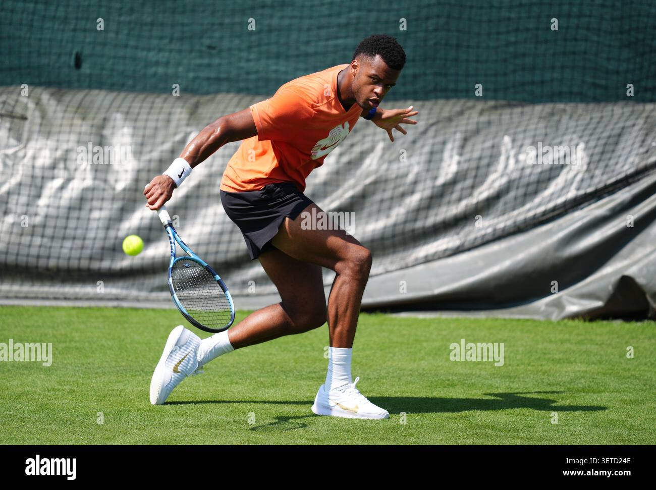 Giovanni Mpetshi Perricard practising ahead of the 2026 Wimbledon ...