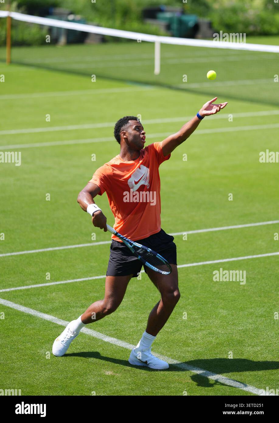 Giovanni Mpetshi Perricard practising ahead of the 2026 Wimbledon ...