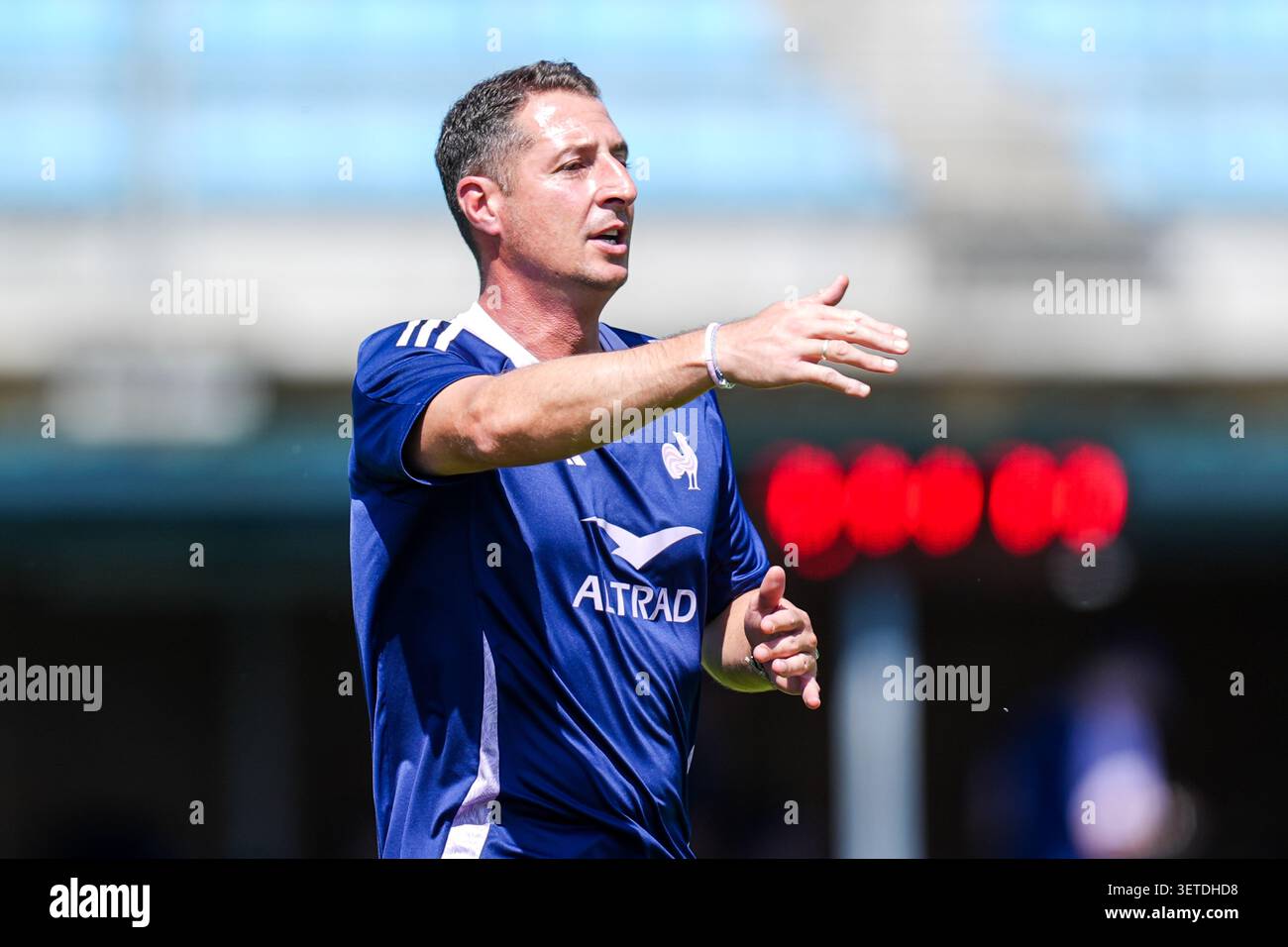 Kicking game coach of France Maxime PETITJEAN during the training ...