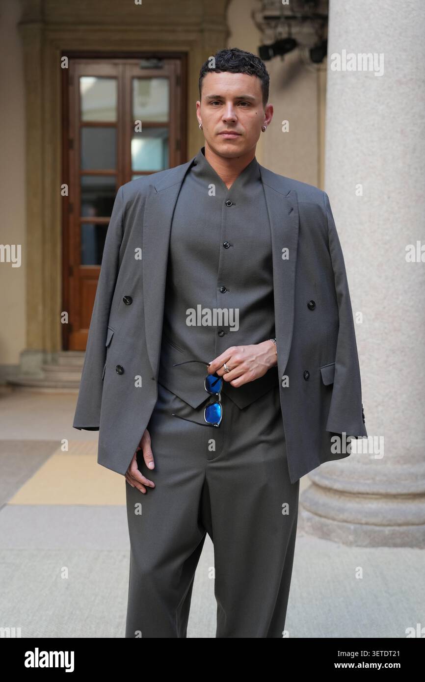 Aron Piper arrives for Giorgio Armani's Spring/Summer 2027 men's ...