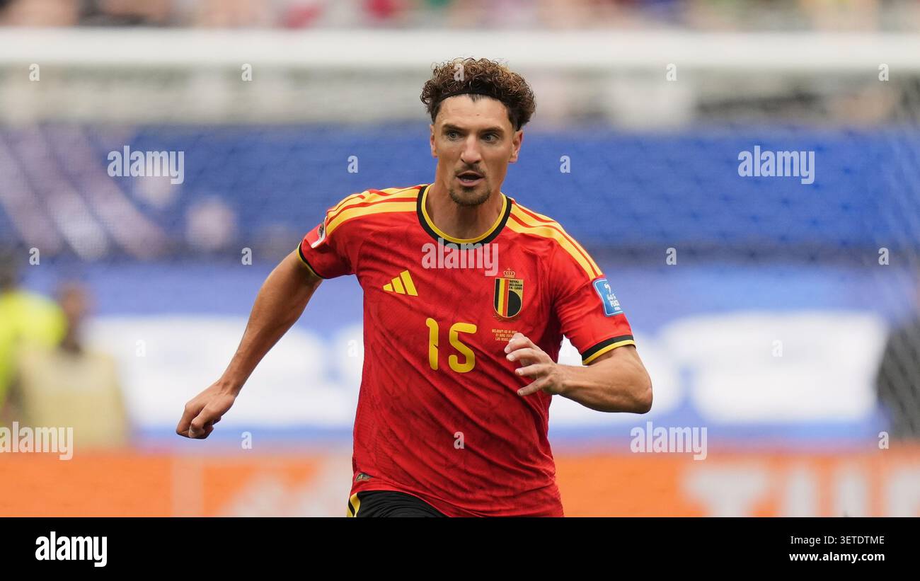 Belgium's Thomas Meunier (15) controls the ball during the World Cup ...