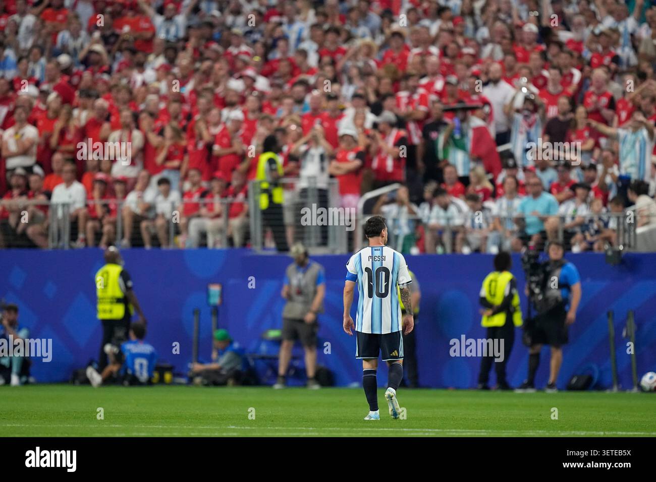 Argentina's Lionel Messi (10) walks on the pitch after scoring the ...