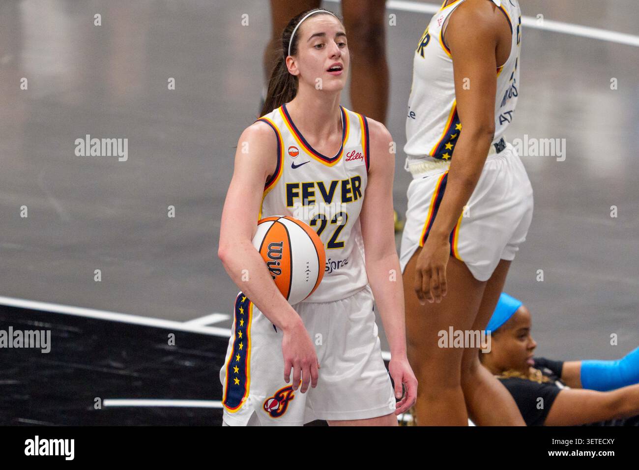ATLANTA, GA - JUNE 20: Caitlin Clark #22 of the Indiana Fever complains ...