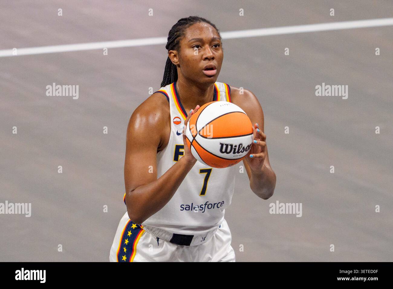 ATLANTA, GA - JUNE 20: Aliyah Boston #7 of the Indiana Fever shoots the ...