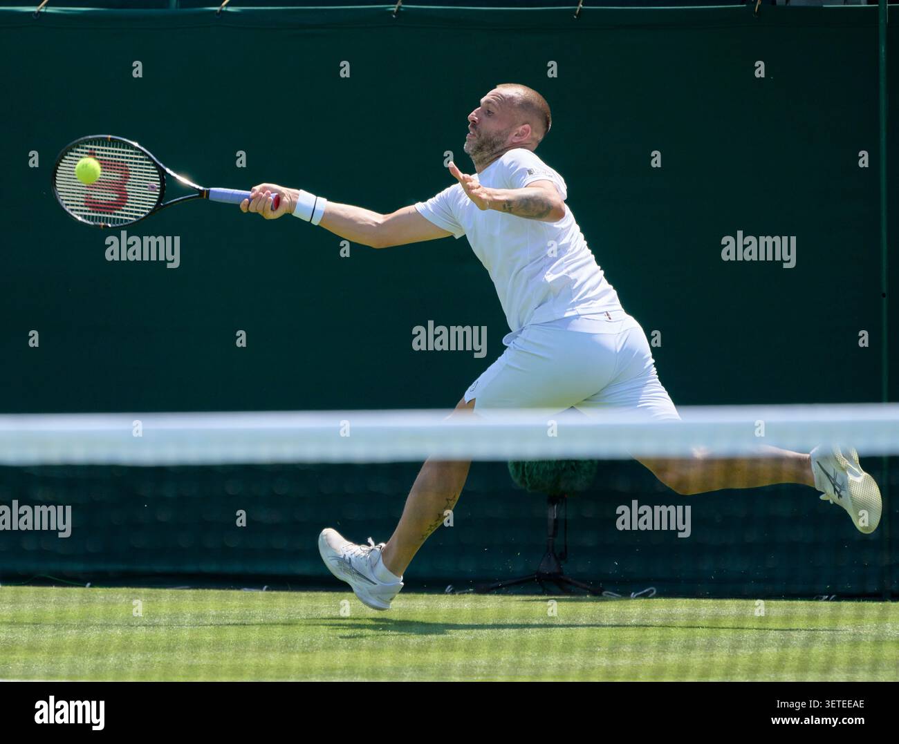 LONDON, - JUNE 22: Dan Evans in his final Wimbledon plays a full ...