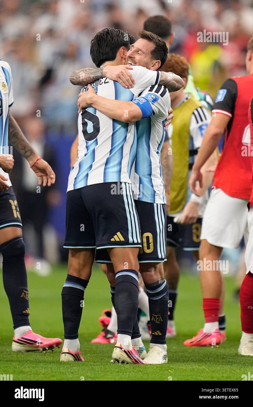 Argentina's Lionel Messi (10) celebrates with teammates after the World ...