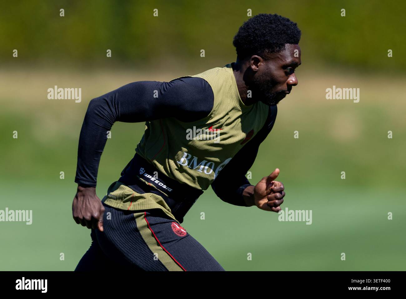 Canada's Alphonso Davies participates in a World Cup soccer training ...