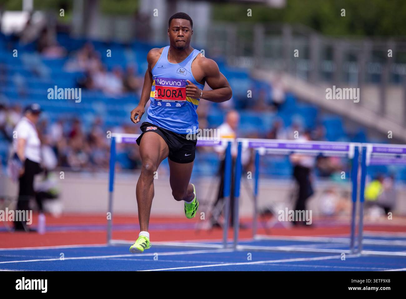Tade Ojora wins his heat in the Mens 110m Hurdles at the UK Athletics ...