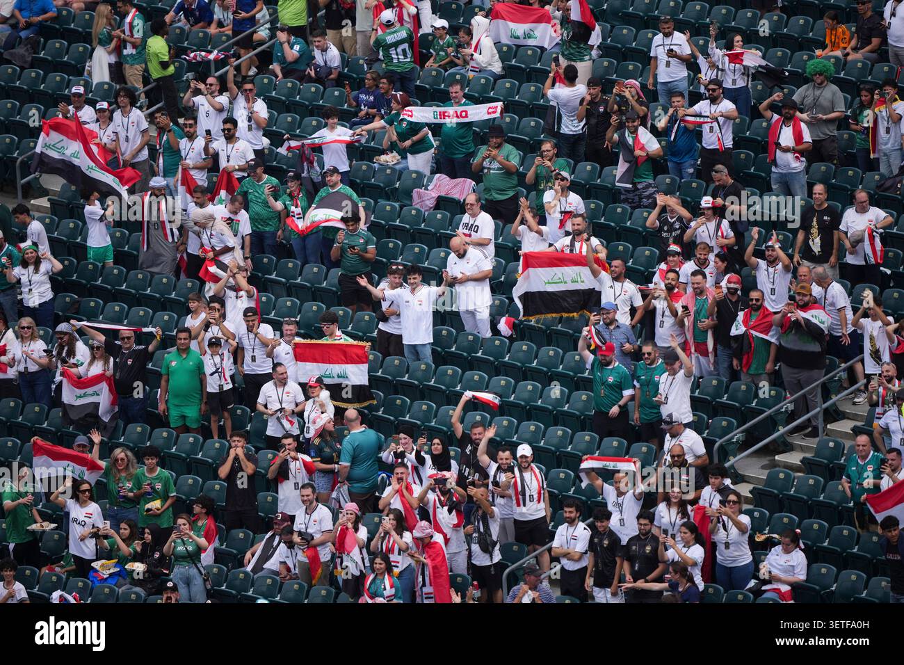 Fans of Iraq cheer for their team prior to the World Cup Group I soccer ...