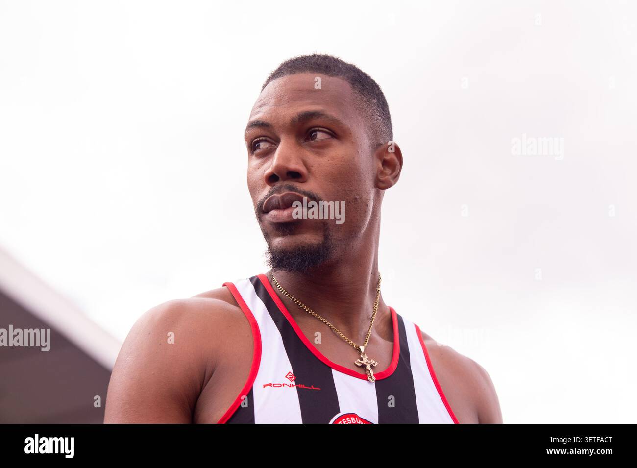 Headshot of Zharnel Hughes after he won the Mens 200m final at the UK ...