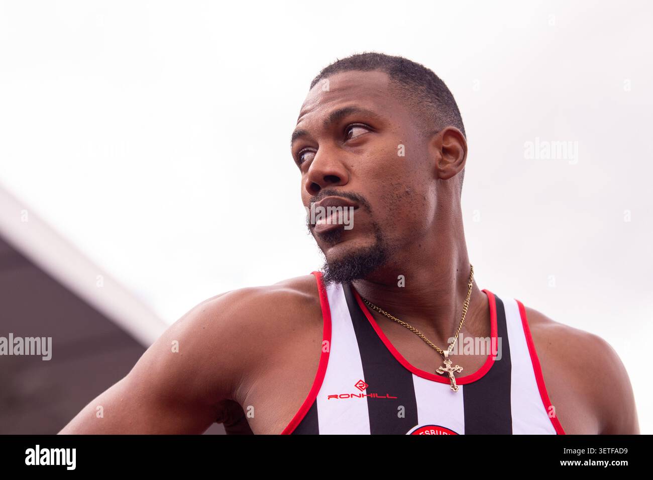 Headshot of Zharnel Hughes after he won the Mens 200m final at the UK ...