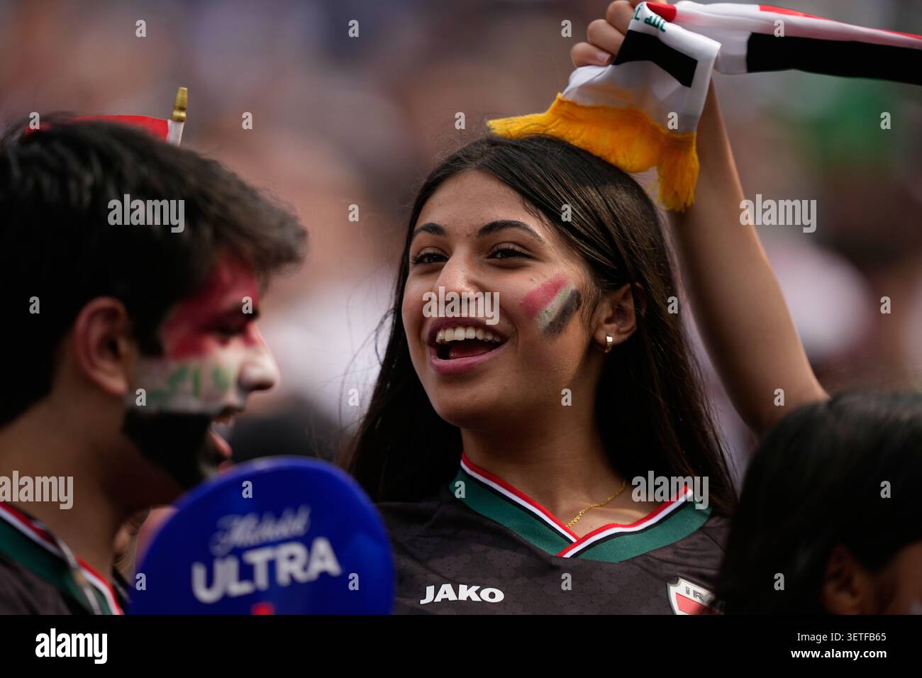Fans of Iraq cheer prior to the World Cup Group I soccer match between ...